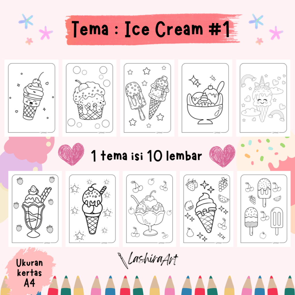 Jual Gambar mewarnai anak TEMA ICE CREAM | Shopee Indonesia