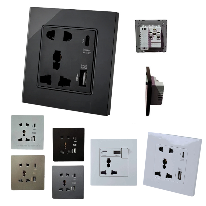 Jual Stop Kontak Colokan Listrik Tempel Dinding UK 2 Port USB Type-C ...