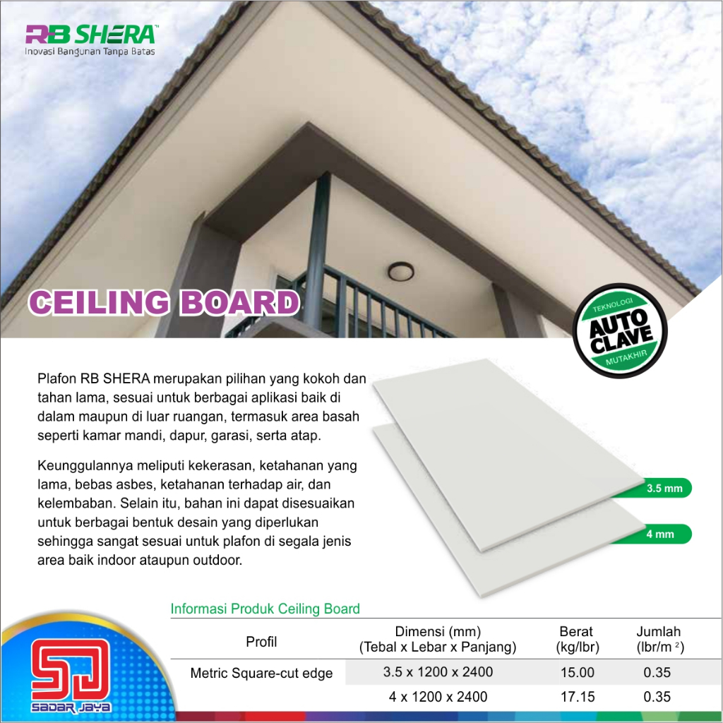Jual RB Shera Ceiling Board Plafon Plavon Papan Silikat Sekat Lembaran ...