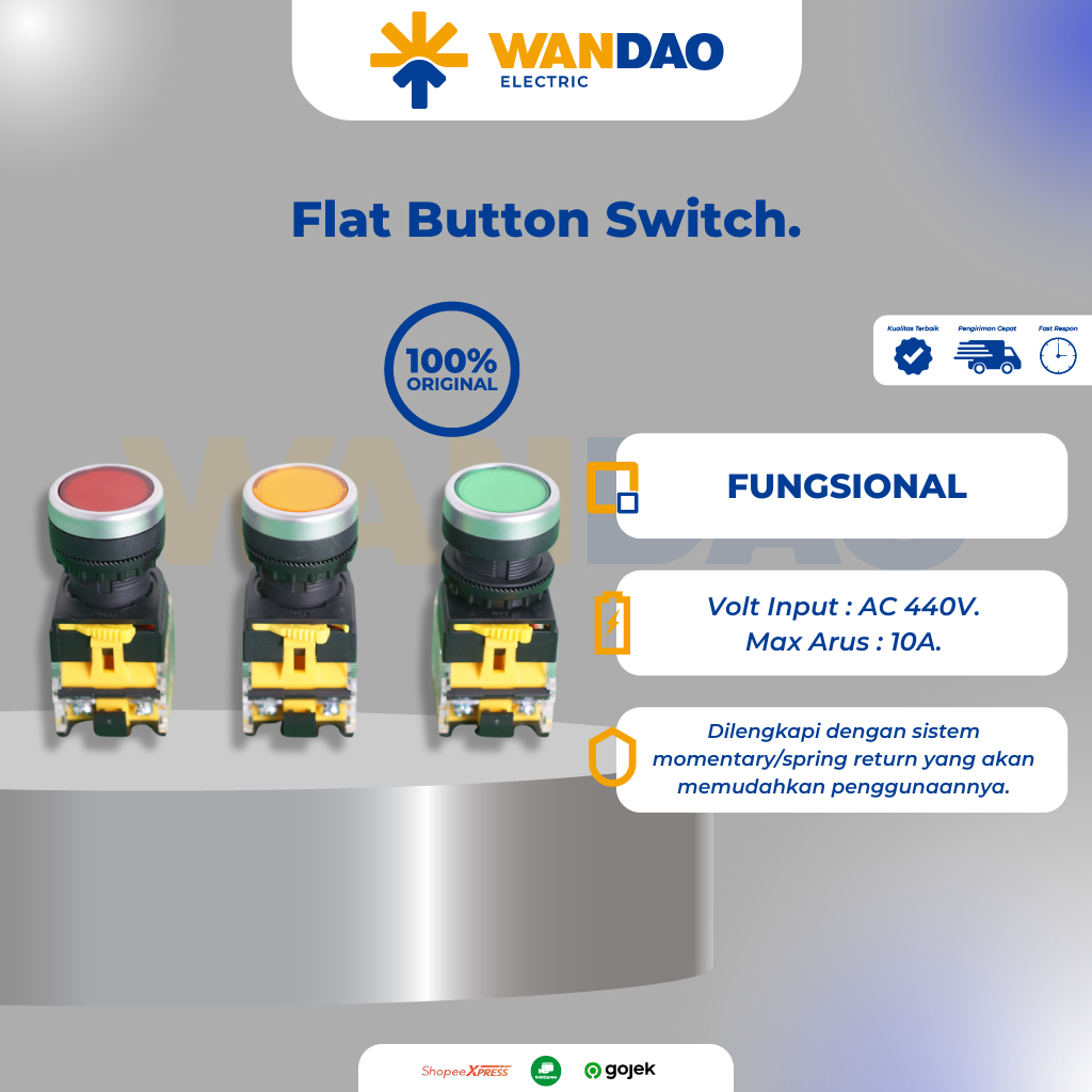Jual Wan Dao - Push Button ON OFF 22mm/Push Button Proyek/Merah/Kuning ...