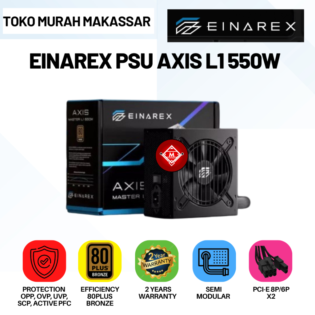 Jual EINAREX PSU 550 WATT AXIS MASTER L1 80 PLUS BRONZE SEMI MODULAR BLACK EDITION / PSU 550W ...