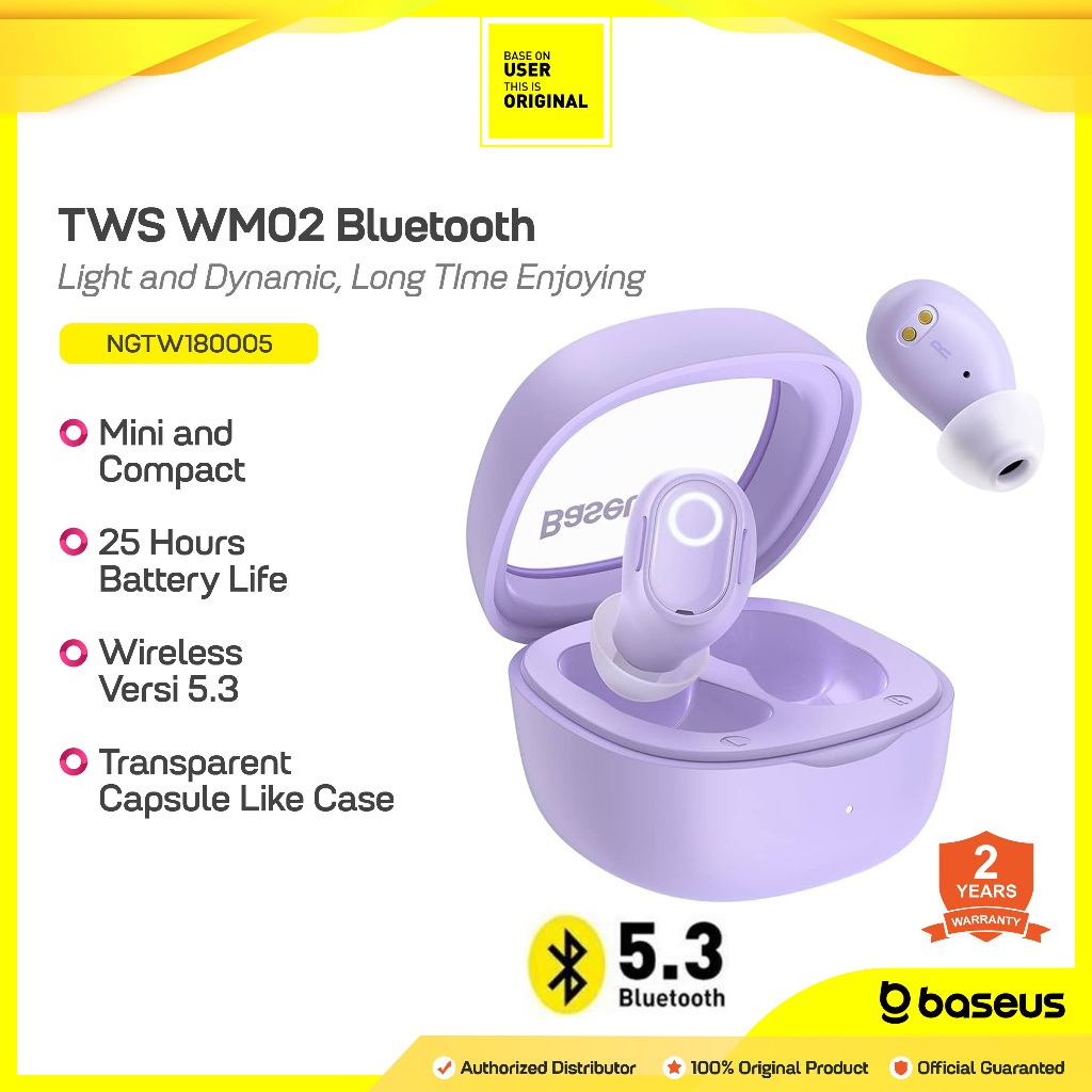 Jual BASEUS ORIGINAL True Wireless Stereo Bluetooth Earphone WM02 Mini ...