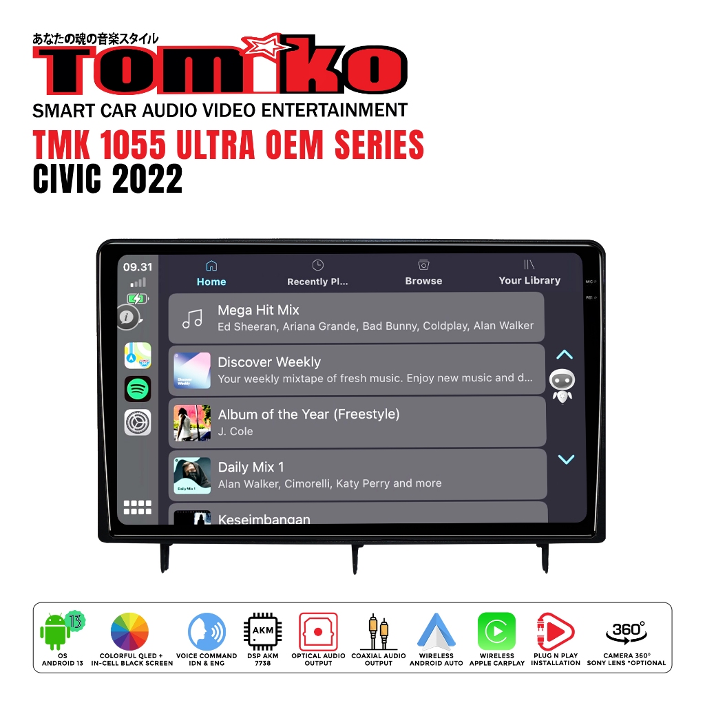 Jual Tomiko Head Unit Android TMK 1055 ULTRA OEM Series for New Civic ...