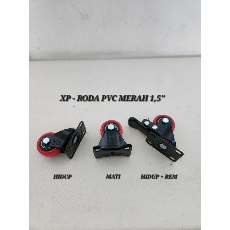 Jual Roda PVC Merah Hidup Mati Rem 1,5" inch Heavy Duty / Roda Trolley ...