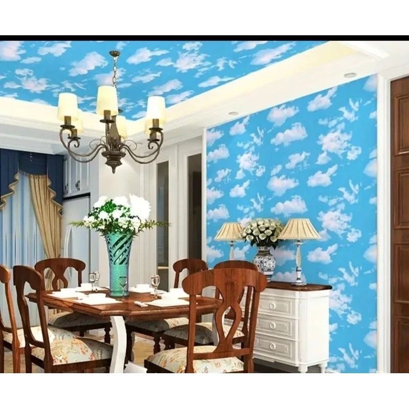 Jual Wallpaper Dinding Stiker Wallpaper Awan Biru Langit 7ms/d 8m Lebar 45cm | Shopee Indonesia