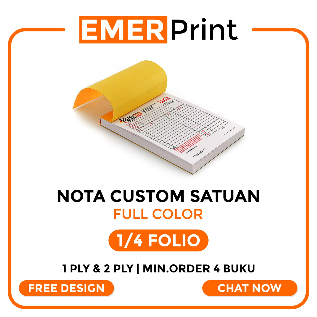 Jual Nota/Bon/Faktur Custom Satuan Ukuran 1/4 Folio 1 Ply dan 2 Ply ...