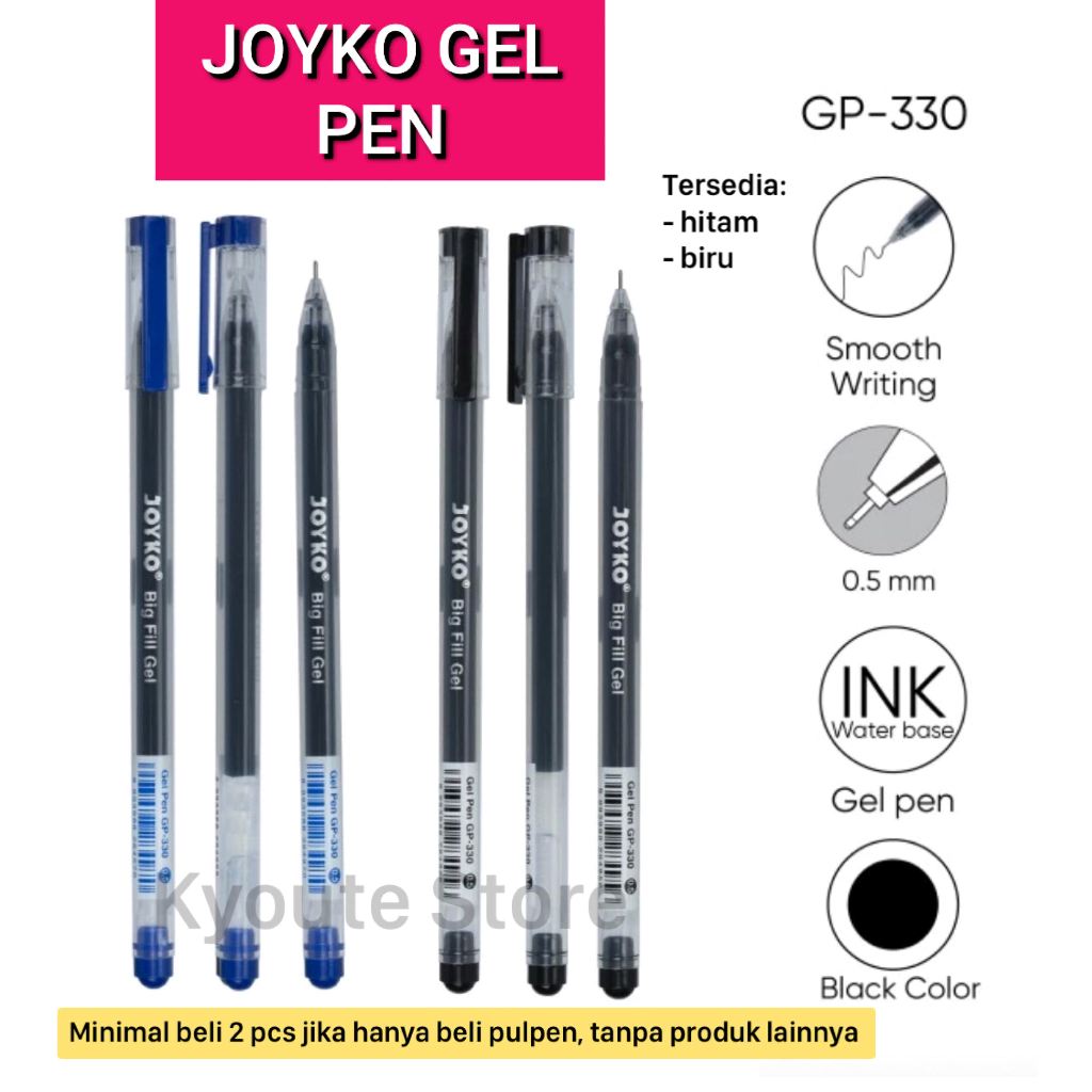 Jual Pulpen Joyko Big Fill Black Blue Ink Gel Pen Jel 0.5 mm Hitam Biru ...