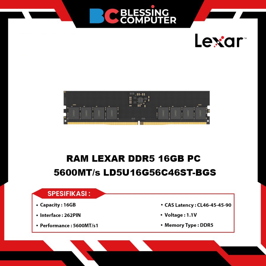 Jual RAM LEXAR DDR5 16GB PC 5600MT/s LD5U16G56C46ST-BGS | Shopee Indonesia