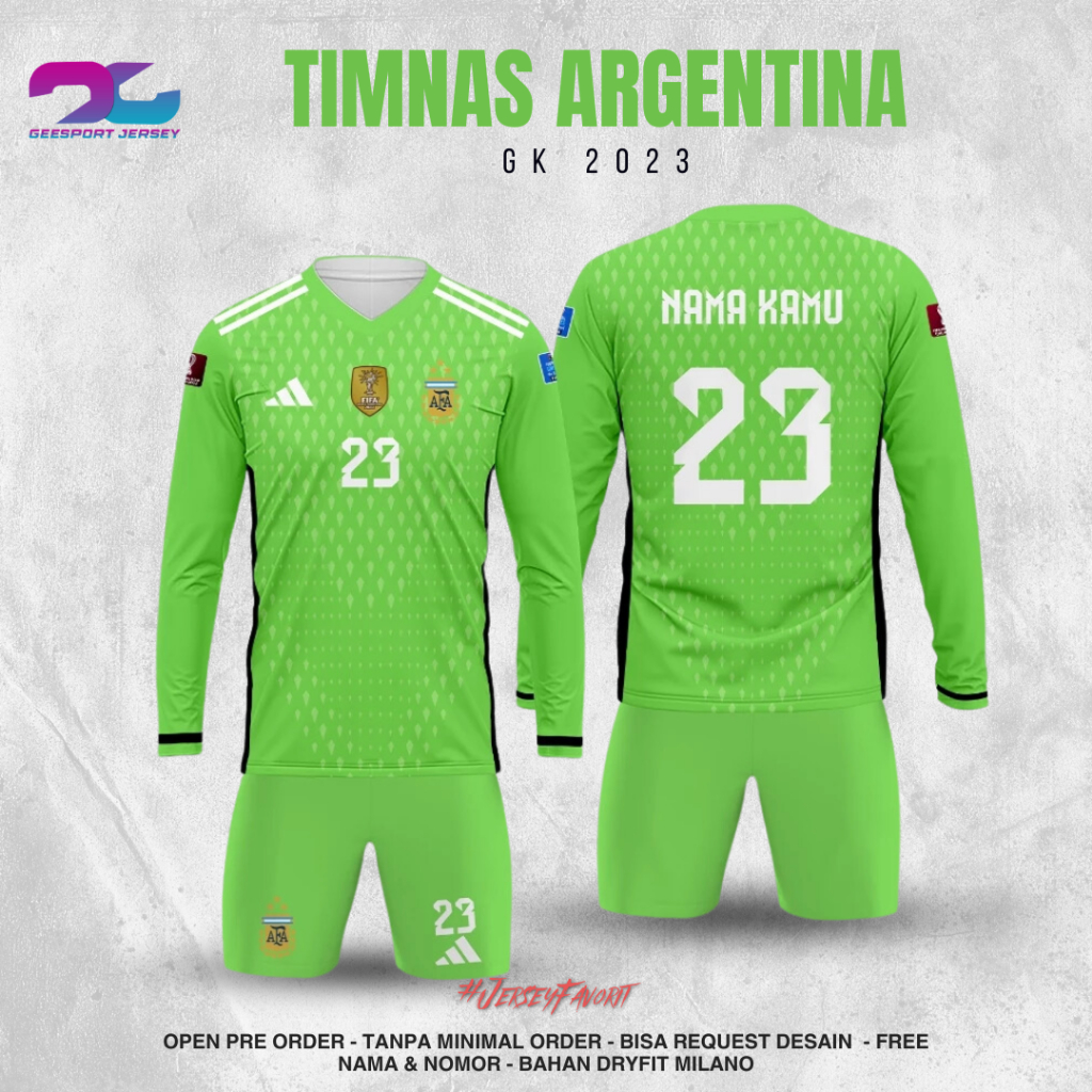 Jual Jersey Sepak Bola Timnas Kiper Argentina LP World Cup 2023 Custom ...
