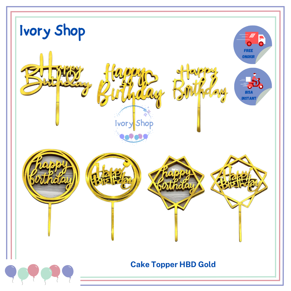 Jual Topper kue ulang tahun Happy Birthday Cake topper HBD gold ...