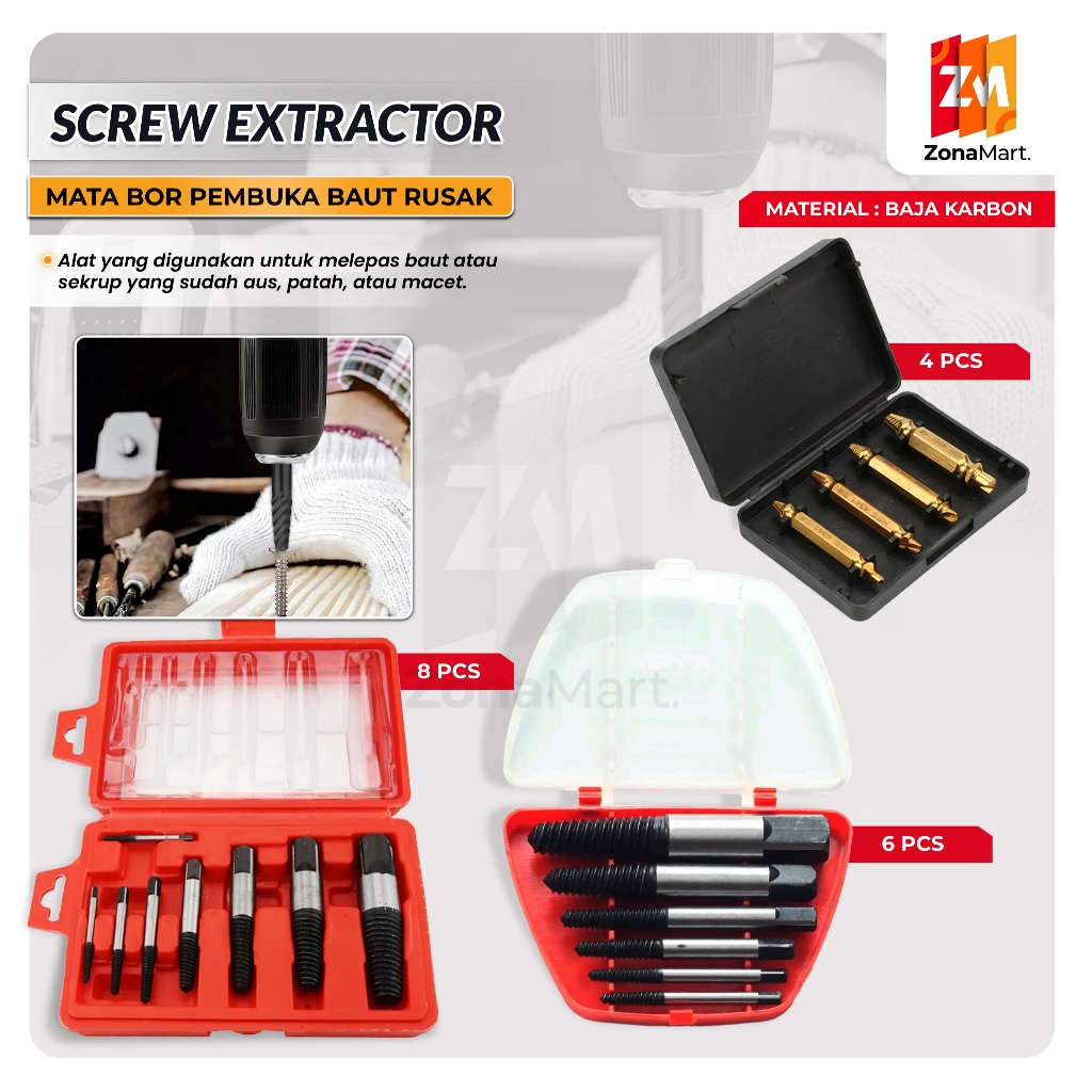Jual Screw Extractor Set 5-6Pcs Mata obeng Alat Pembuka Baut Rusak ...