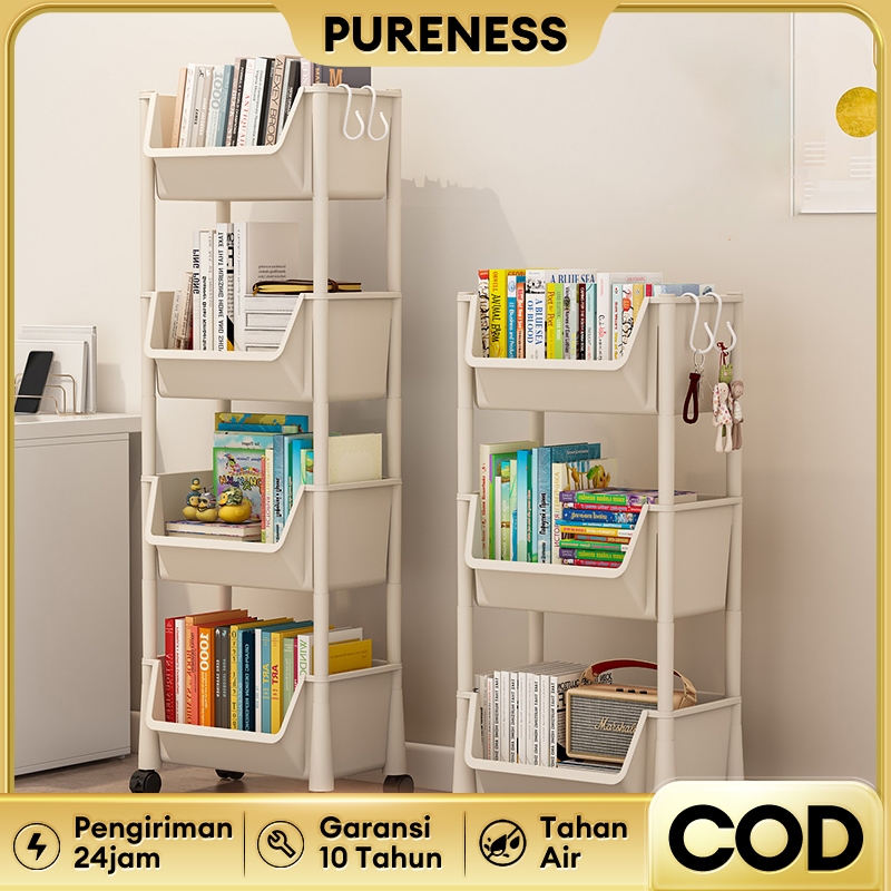 Jual Rak Buku Plastik Troli Rak Penyimpanan Roda universal bisu tahan ...