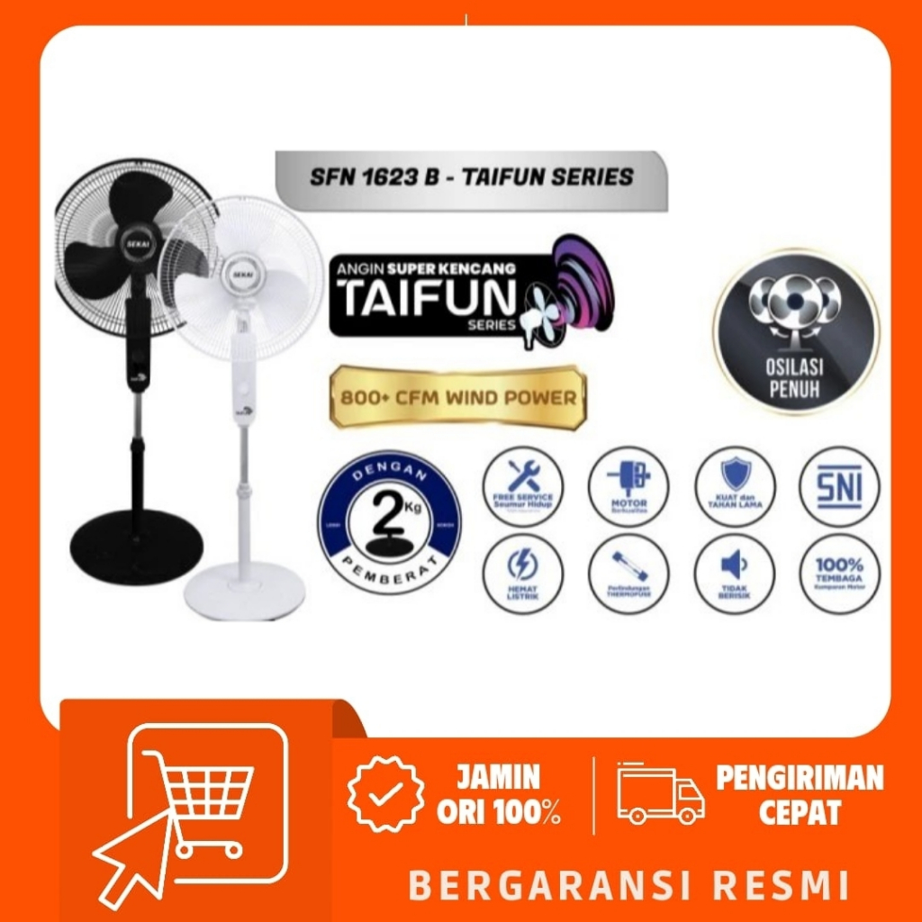 Jual SEKAI Kipas Angin Berdiri Stand Fan 16 Inch Taifun Series SFN 1623 ...