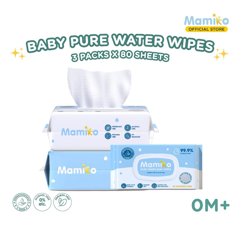 Jual Mamiko Wet Tissue Baby Wipes Pure Water Hand Mouth 80s (3 Pax ...