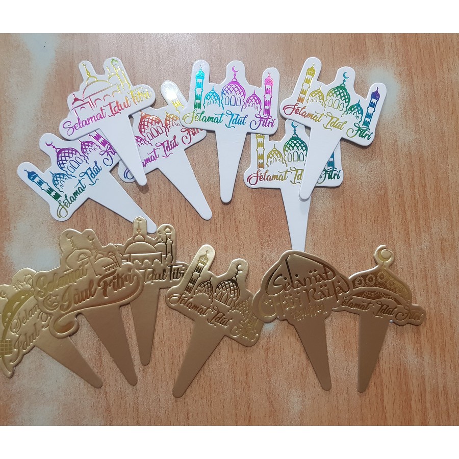 Jual Tusuk idul fitri kertas EMAS 10pc hiasan cake topper | Shopee Indonesia