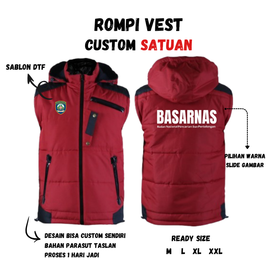 Jual Rompi Vest BASARNAS Tebal Custom Sablon Tahan Angin Semi ...