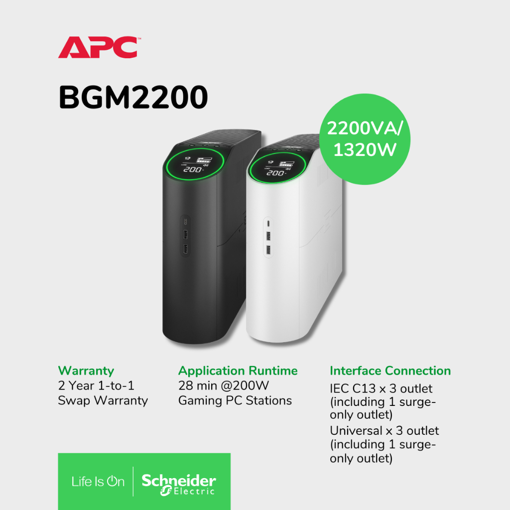Jual UPS APC Back-UPS Pro Gaming Sinewave Hitam Putih BGM2200-MSX ...