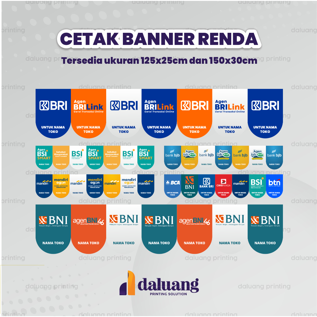 Jual Spanduk Renda Banner Custom Agen Bank BRILink Mandiri BNI46 BSI Smart Custom Nama Toko BJB ...
