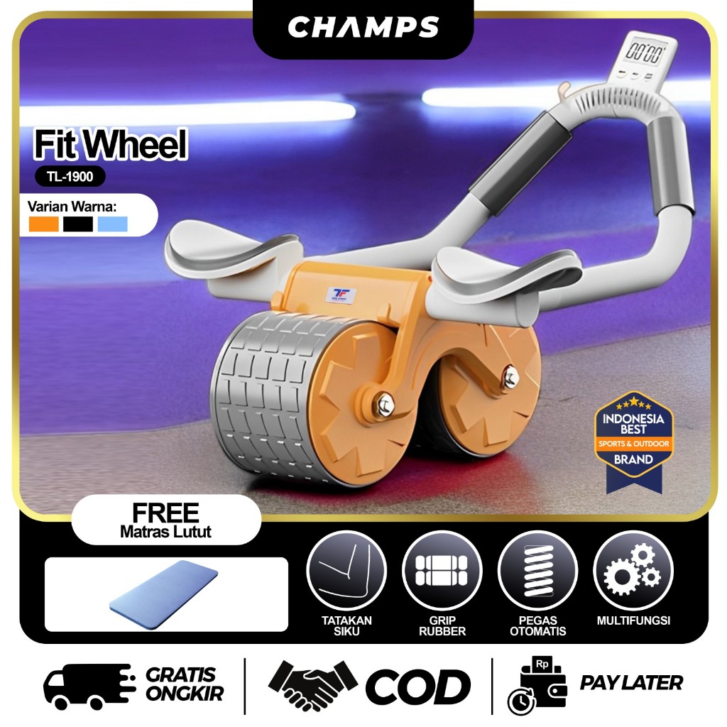 Jual CHAMPS 2in1 Ab Roller Fit Wheel | Alat Plank Sit Up Push Up ...