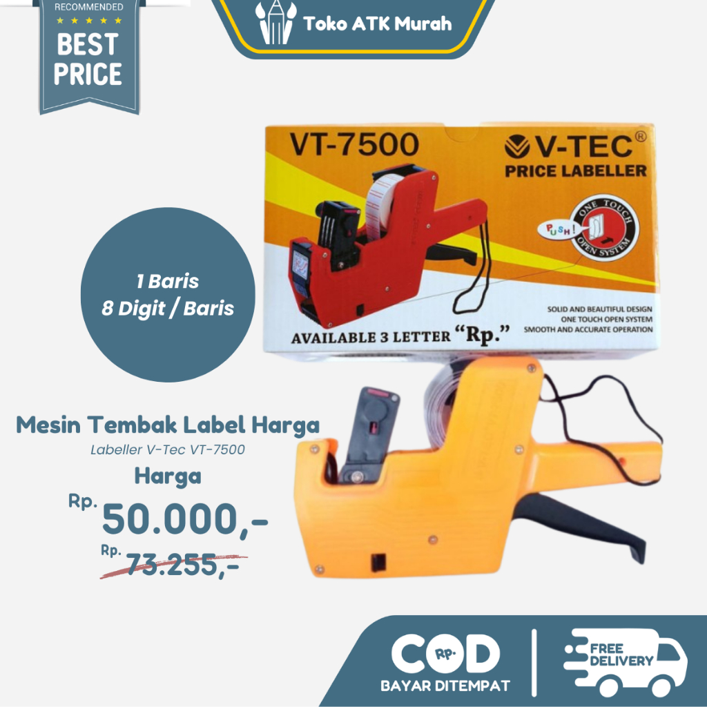 Jual V-Tec Mesin Tembak Label Harga VT-7500 1 Baris (Angka) / Labeller ...