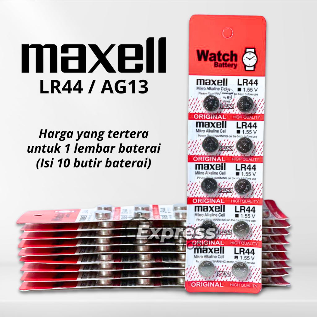 Jual Baterai LR44 AG13 Maxell Alkaline Battery 1.5V Batrai AG13 LR44 L1154 Batre Kalkulator ...
