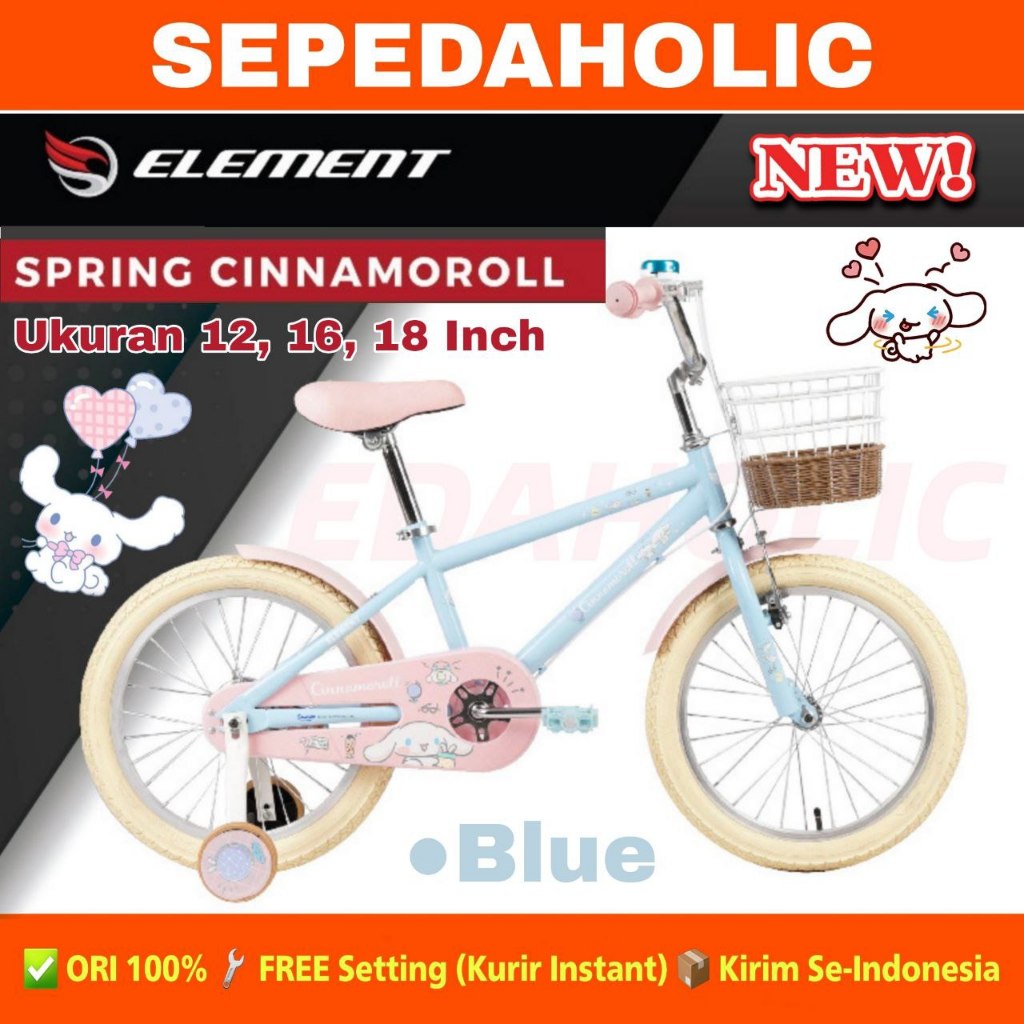 Jual Sepeda Anak Perempuan ELEMENT SPRING CINNAMOROLL Keranjang Ukuran 12 16 18 Inch Usia 2-8 ...