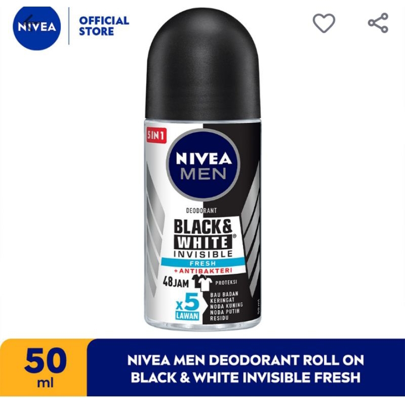 Jual Nivea Men Pria Deodorant Roll On Invisible Men Black & White 50ML | Shopee Indonesia
