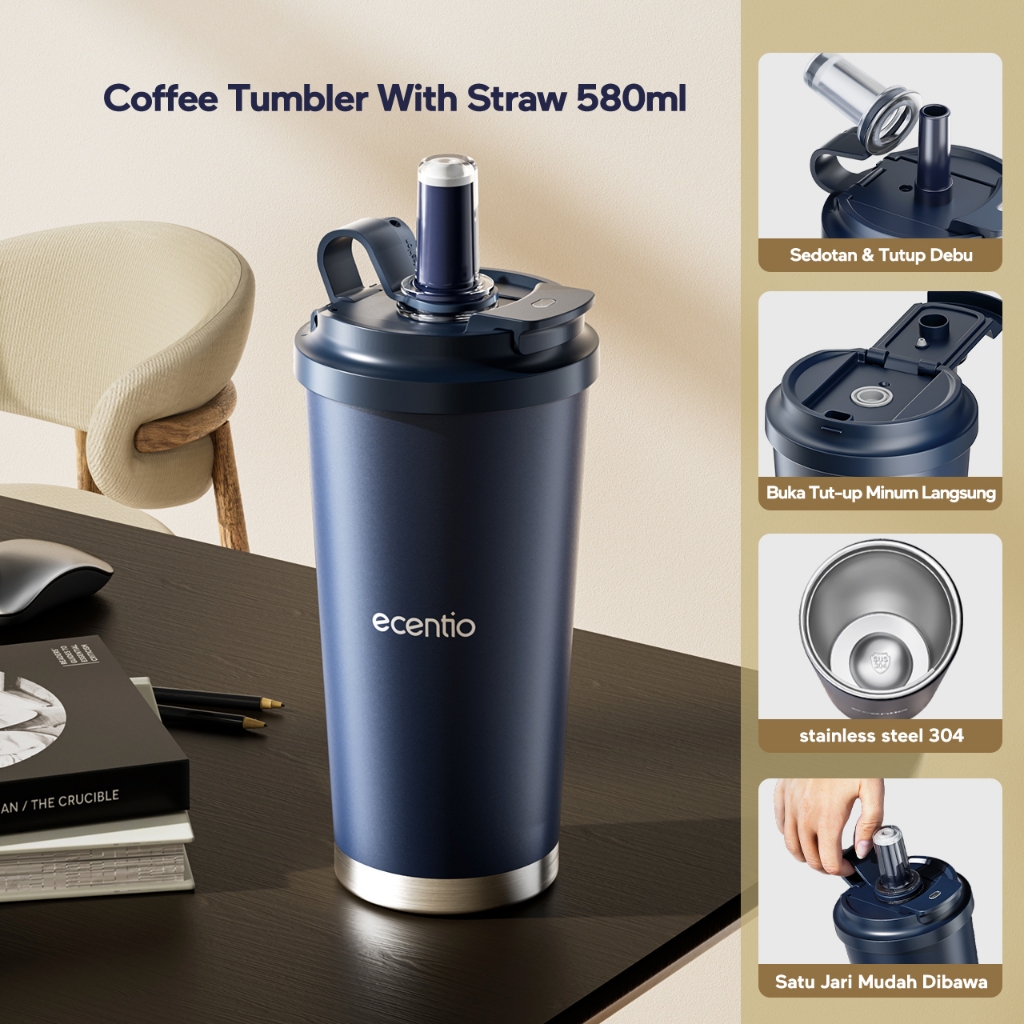Jual ecentio Tumbler Kopi 580ml Portable Botol Minum Sedotan Tumbler ...