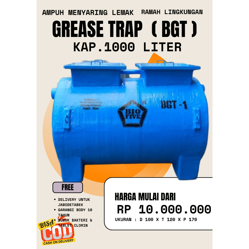 Jual Tangki Grease Trap kapasitas 1.000 Liter Perangkap Lemak Washtafel ...
