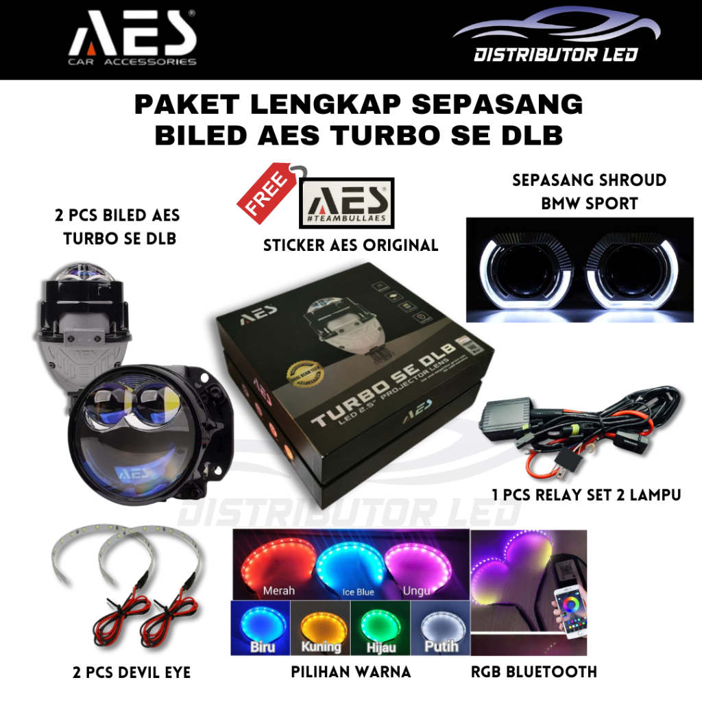 Jual Paket Lengkap Sepasang Biled AES Turbo Se DLB 2.5 inch 75 W | Shopee Indonesia