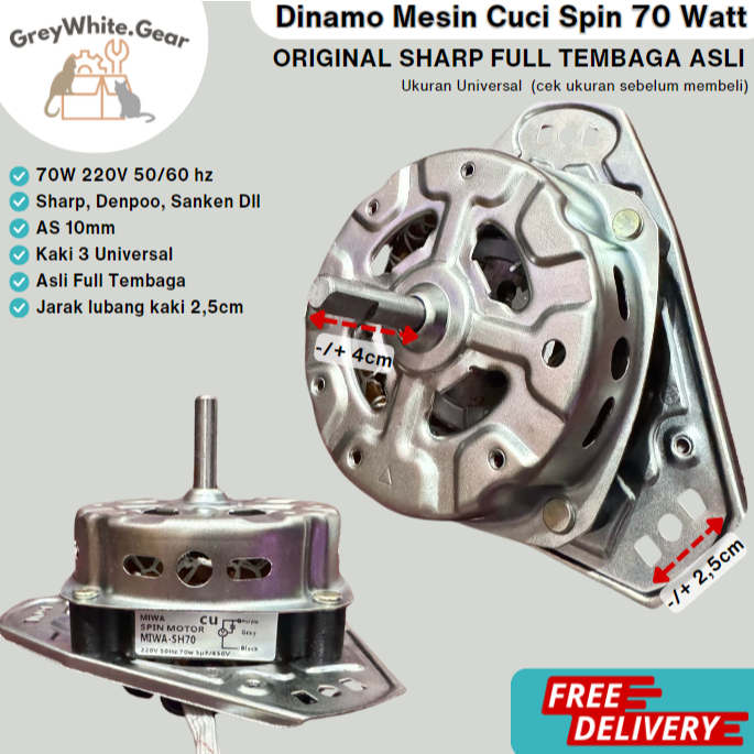 Jual Dinamo Mesin Cuci Tembaga SPIN Original Universal Kaki Tiga 70 Watt sharp denpo panasonic ...