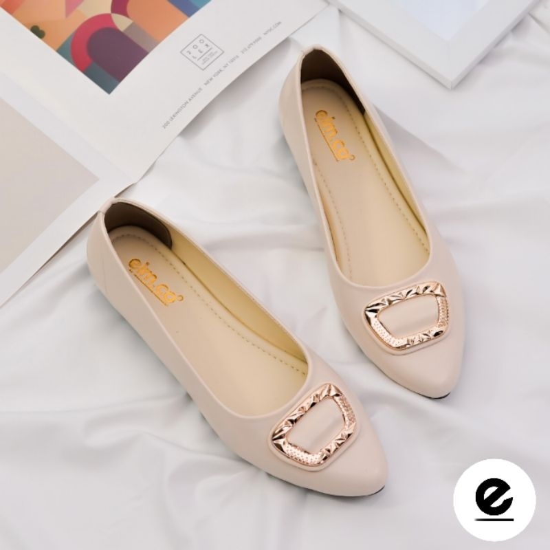 Jual elm.co Sepatu Wanita Flat Balet Elmb01 Krem | Shopee Indonesia