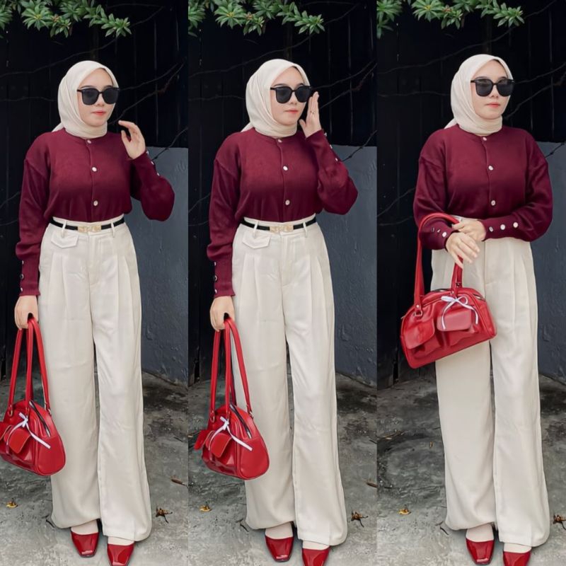 Jual One Set Wanita / Cardigan Rajut + Oro Pants Haighwaist / Setelan ...