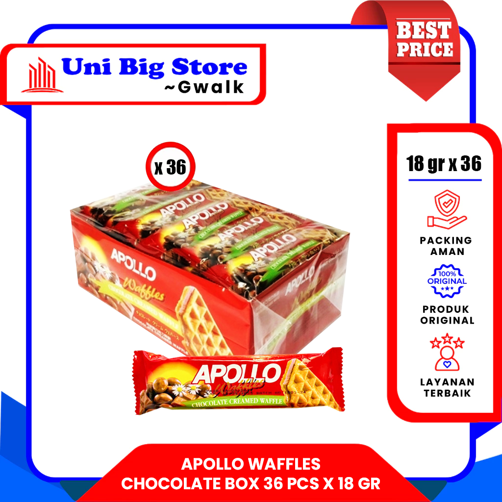 Jual WAFER APOLLO CHOCOLATE CREAMED WAFFLES BOX - (18 gr x 36 pcs ...