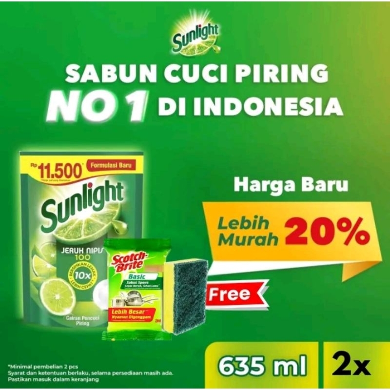 Jual sunlight sabun cuci piring jeruk nipis 640ml twinpack + FREE (sponge scotch brite) | Shopee ...