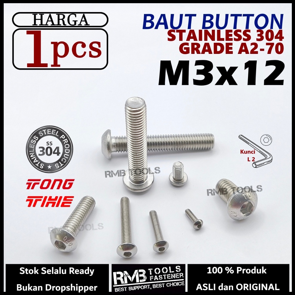 Jual Baut L Button M3 x 12 Panjang 1.2cm Stainless Steel SUS 304 Grade A2-70 Kunci L2 M3 / Baut ...