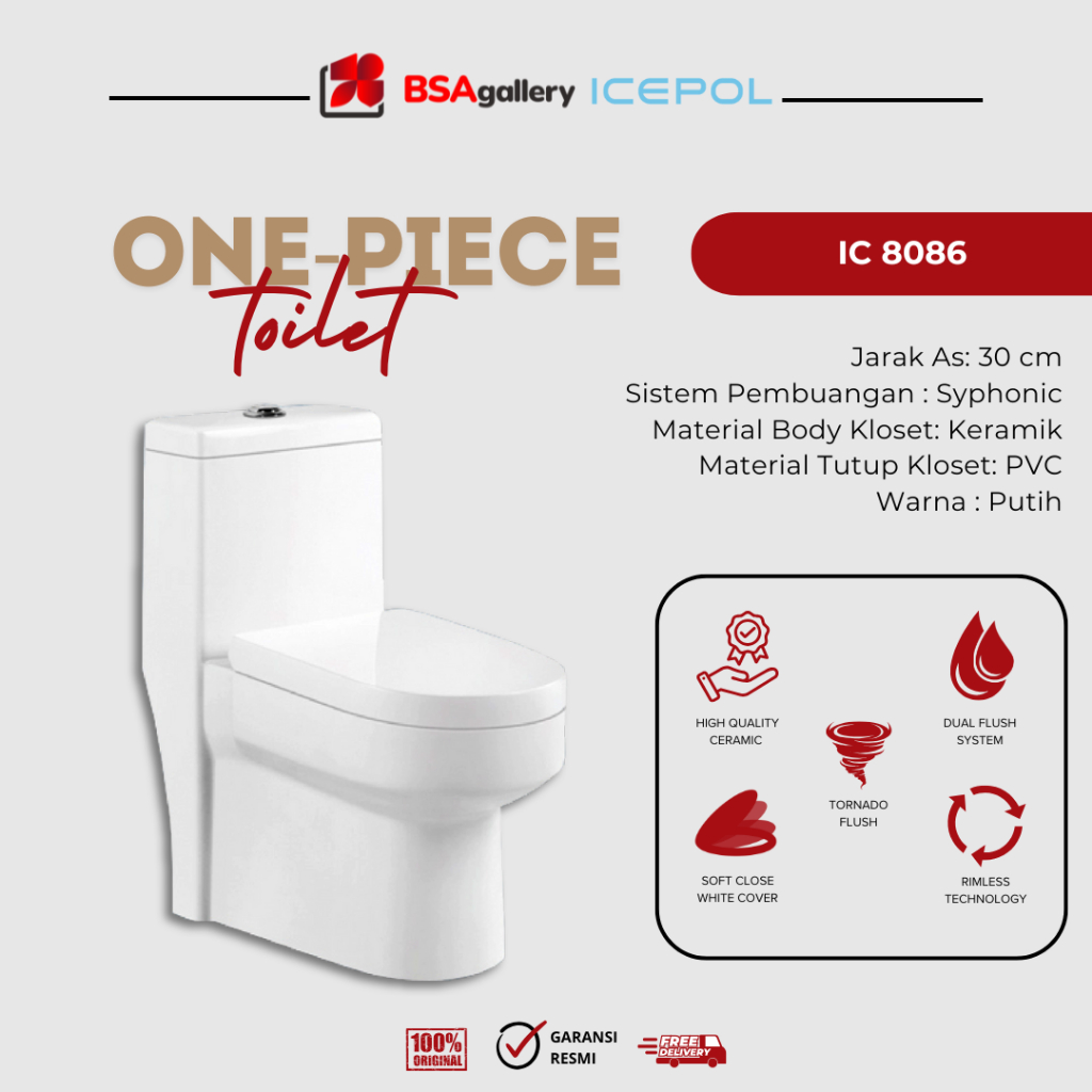 Jual KLOSET DUDUK ONEPIECE MODEL TOTO DUAL FLUSH ICEPOL IC 8086 KODOK ...