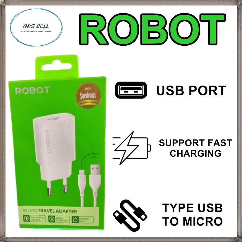 Jual Travel Adapter Robot RT-K7S Type Micro USB Kabel Data | Shopee ...