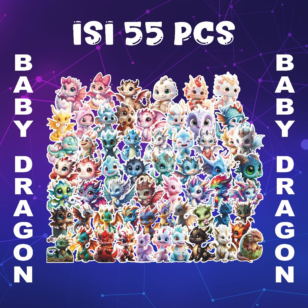 Jual Stiker Pack Terlengkap Kartun Baby Dragon 3D Keren (ISI 55 PCS ...