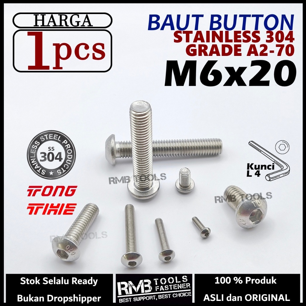 Jual Baut L Button M6 x 20 Panjang 2cm Stainless Steel SUS 304 Grade A2-70 Kunci L4 M6 / Baut L ...