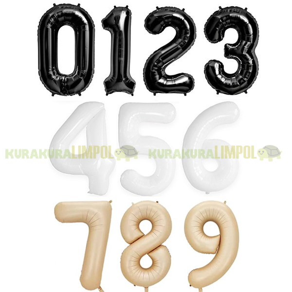 Jual (0-9) Balon Foil Angka Besar Number Balloon Satuan 80 cm Hitam ...