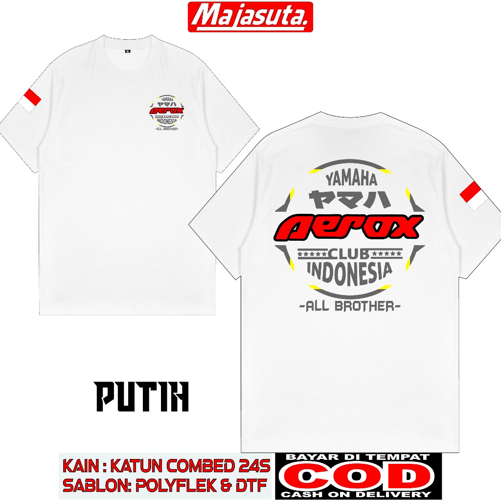 Jual KAOS YAMAHA AEROX CLUB ALL BROTHER M4 INDONESIA BAHAN KATUN COMBED 24S TEBAL SABLON DTF ...