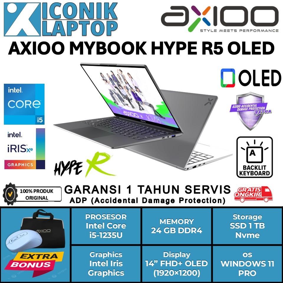 Jual Laptop Ringan Axioo HYPE R5 OLED Intel Core i5 1235U Ram 24GB Ssd ...