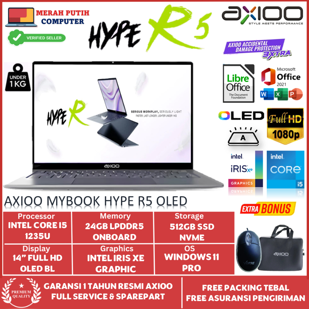 Jual Laptop Slim Axioo Mybook Hype R5 OLED Intel I5 1235U Ram 24GB ...