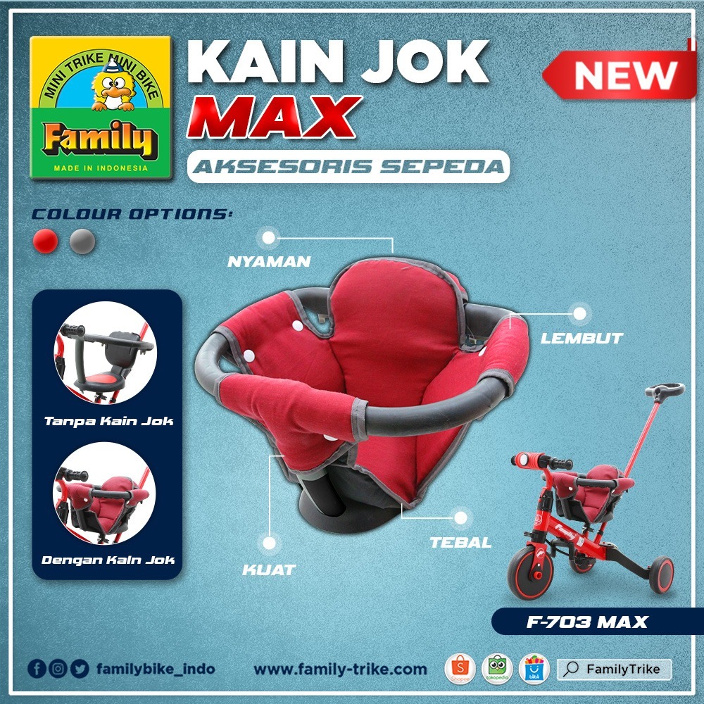 Jual Family Kain Jok Balance Bike F-703 MAX / Jok Sepeda Roda 3 / Jok Tricycle Tebal dan Empuk ...