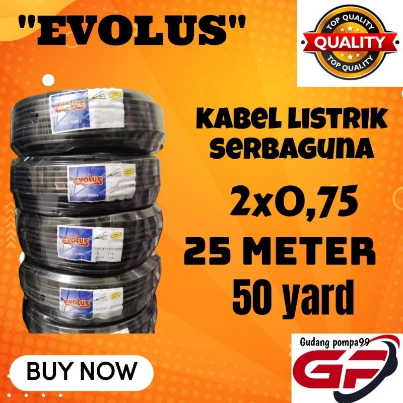 Jual kabel listrik dan audio evolus 2x0,75 25 meter full isi 2 serabut warna hitam | Shopee ...