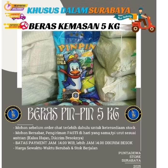 Jual BERAS PIN-PIN 5KG INSTAN SURABAYA MURAH | Shopee Indonesia