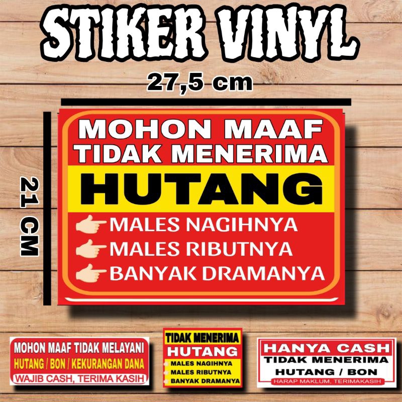 Jual Stiker Dilarang Hutang Dilarang Bon Stiker Wajib Cash untuk Warung ...