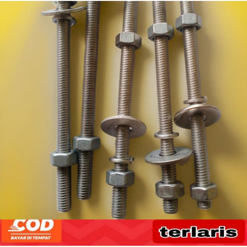 Jual AS drat baut stenless M8x12cm/M8X10cm pitch 1,25 dobel mur ring ...