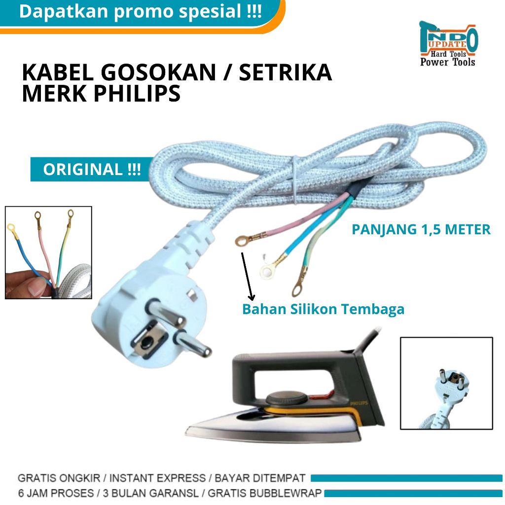 Jual Kabel Gosokan Setrika Merk Philips Original Panjang 1,5 Meter ...